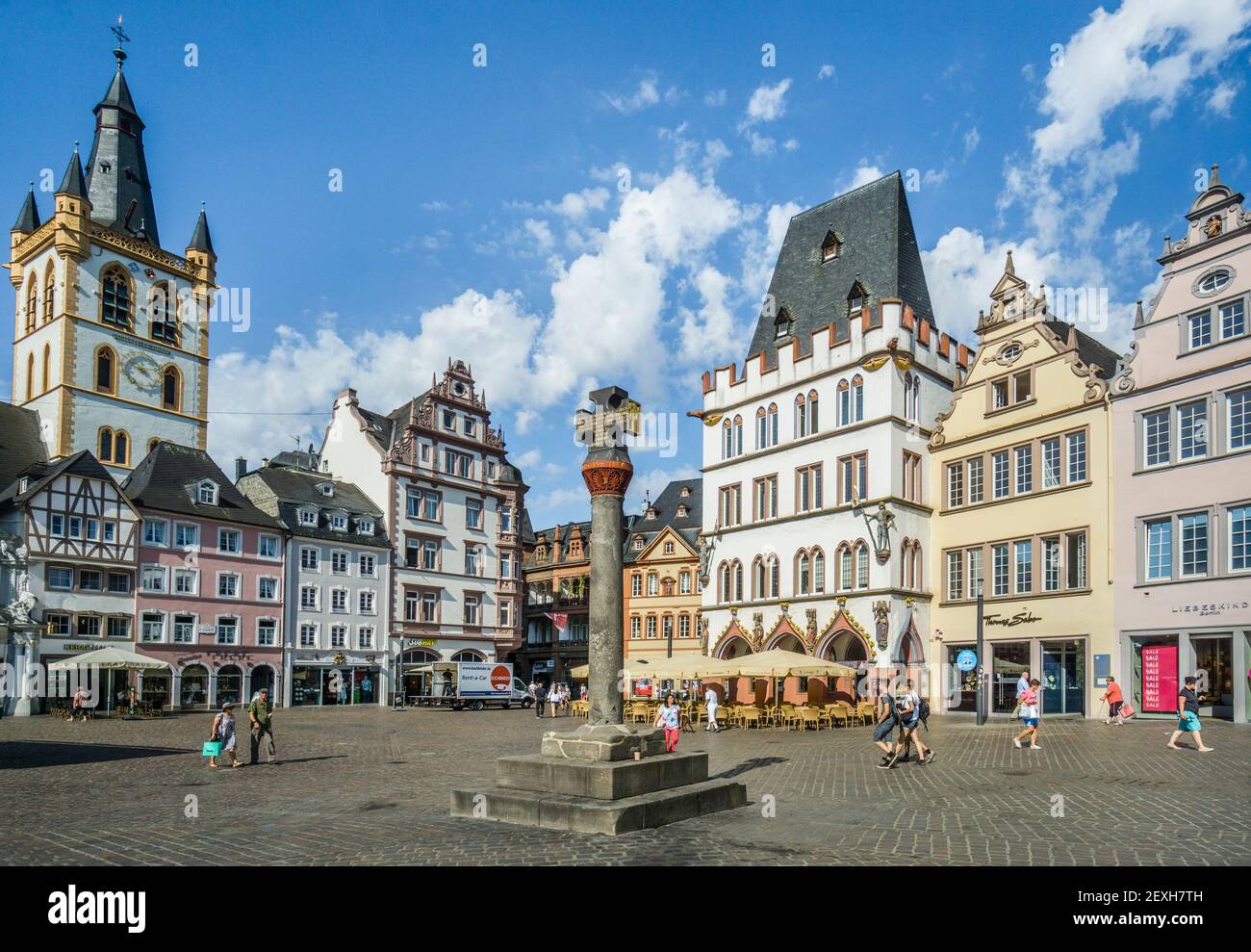 Hauptmarkt the Main Market Square of the ancient city of Trier, with ...