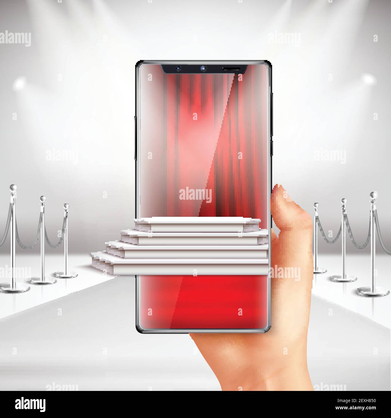 Full screen smartphone displays red carpet award ceremony preparation ...