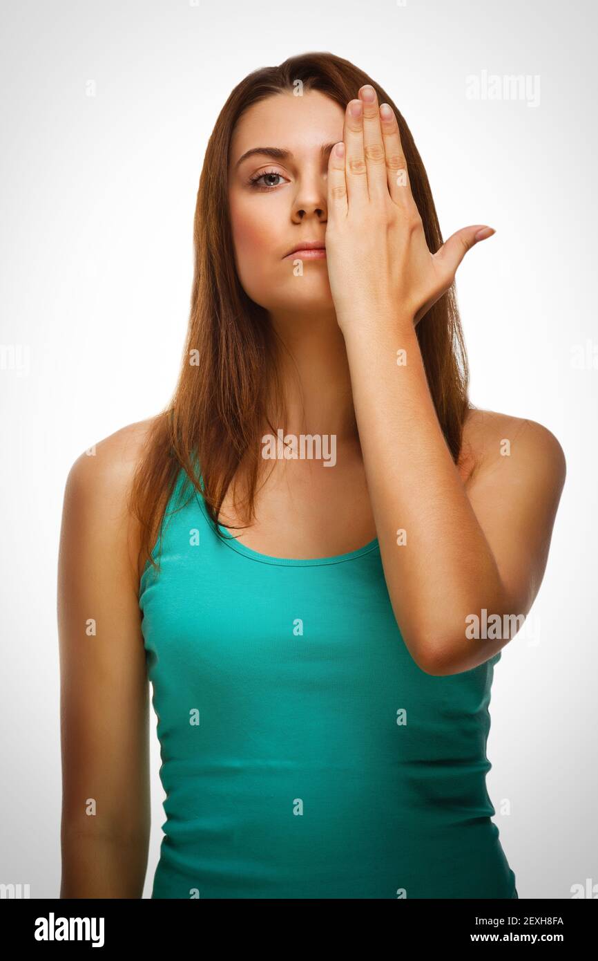 Young woman head hands cover face hi-res stock photography and images ...