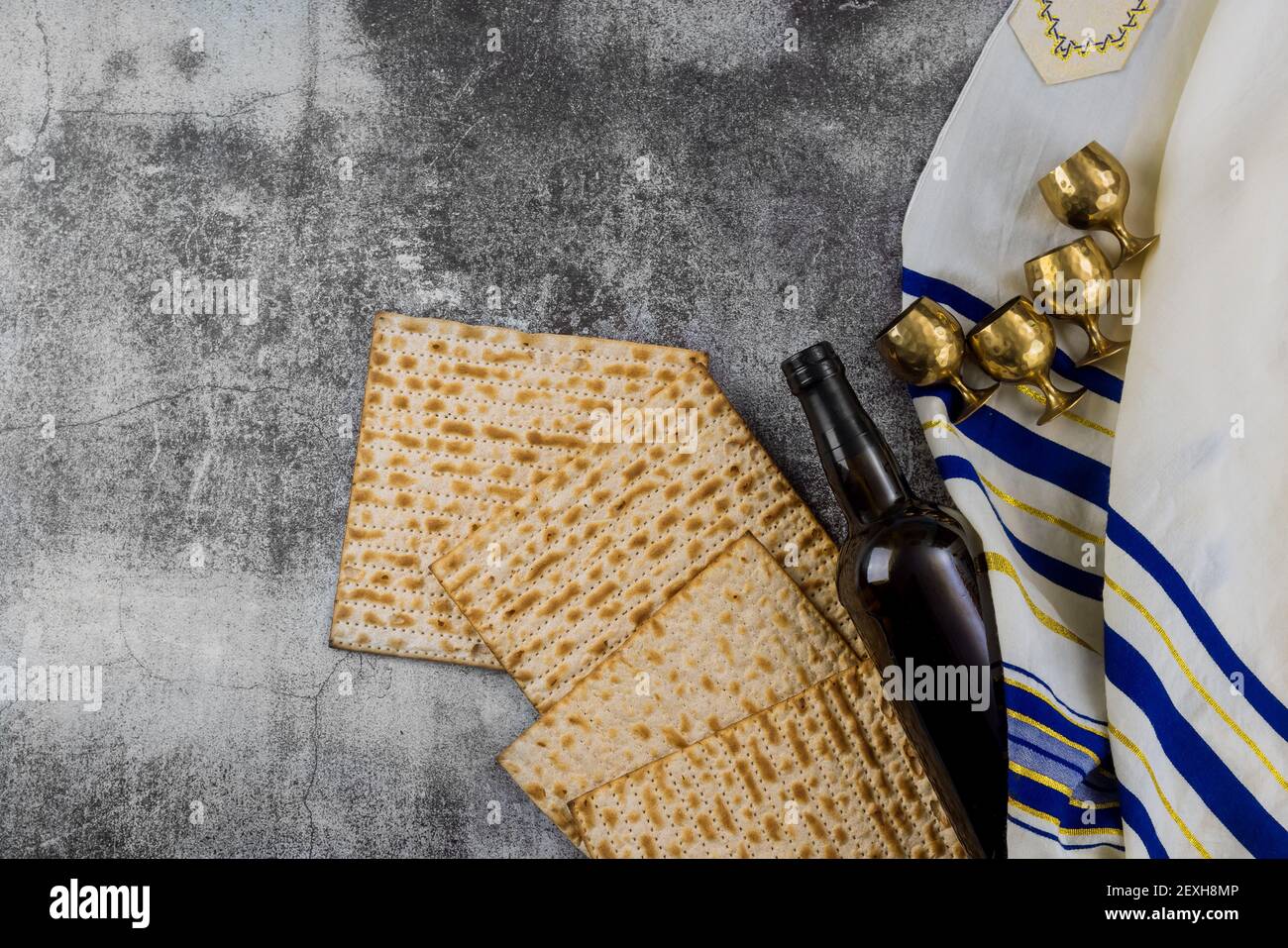 Passover holiday traditional celebration with four cup wine kosher ...