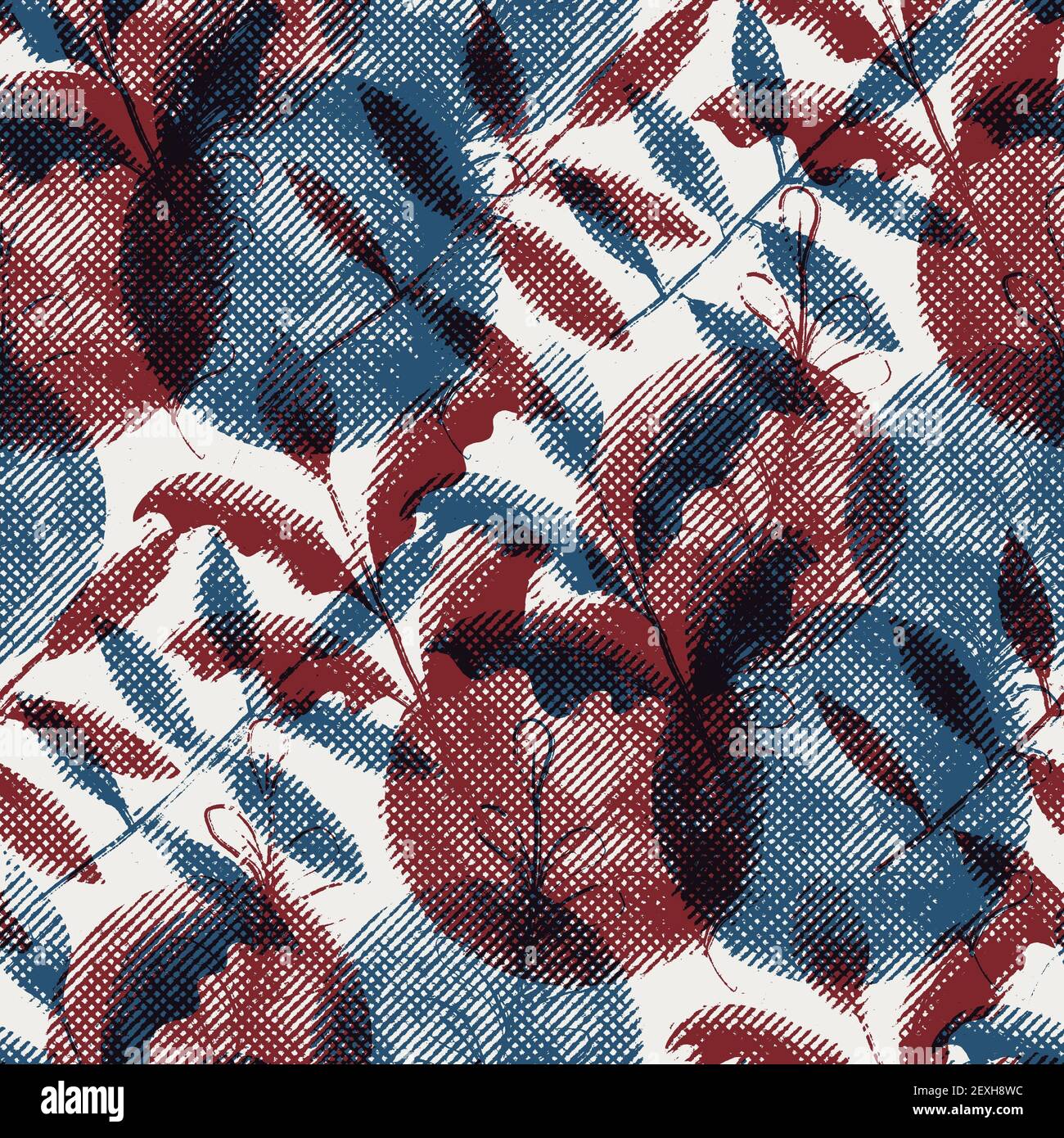 Seamless leaf pattern in red blue black white Stock Photo - Alamy