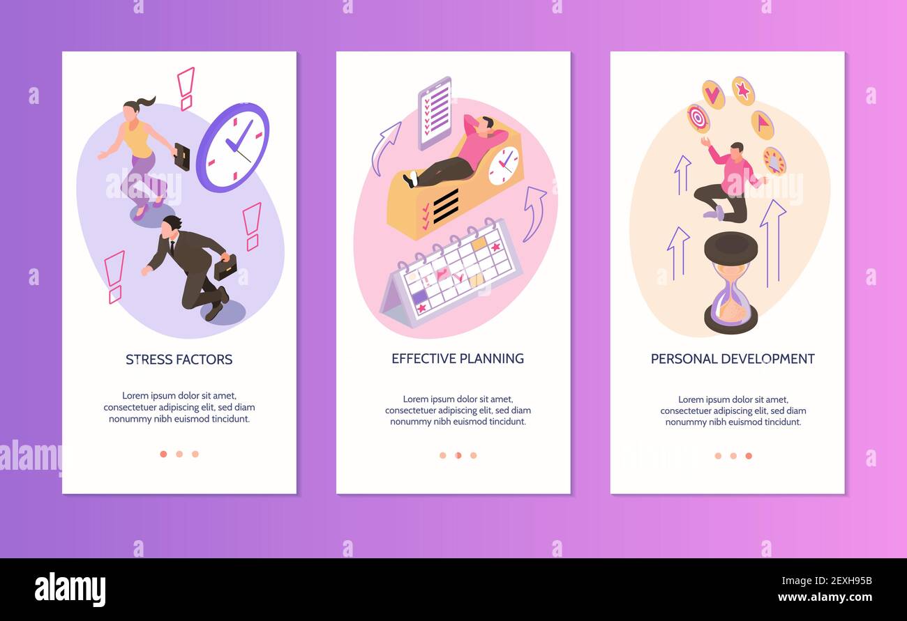 Time management vertical banners set of stress factors effective ...