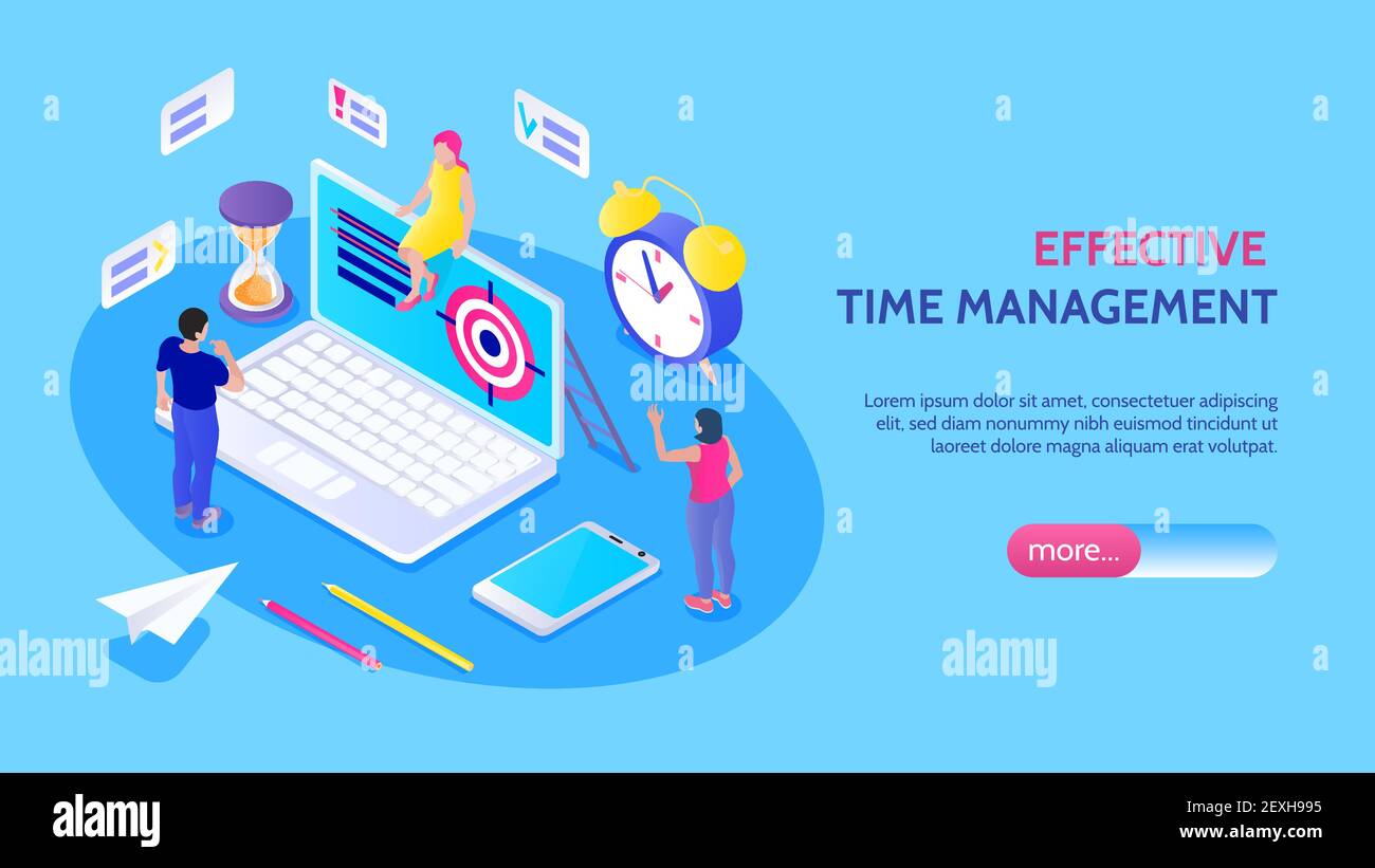 Effective time management horizontal banner with male and female ...