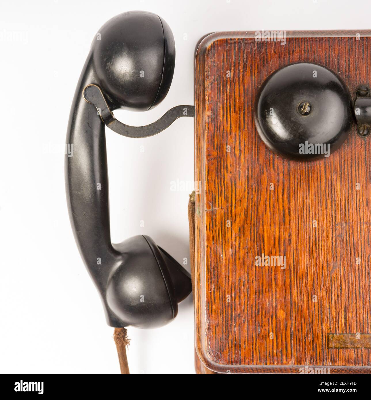 Vintage Obsolete Oak Telephone Set Bakelite Handset Wallbox Ringer ...
