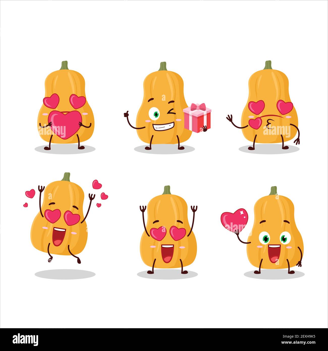 Butternut squash cartoon character with love cute emoticon. Vector ...