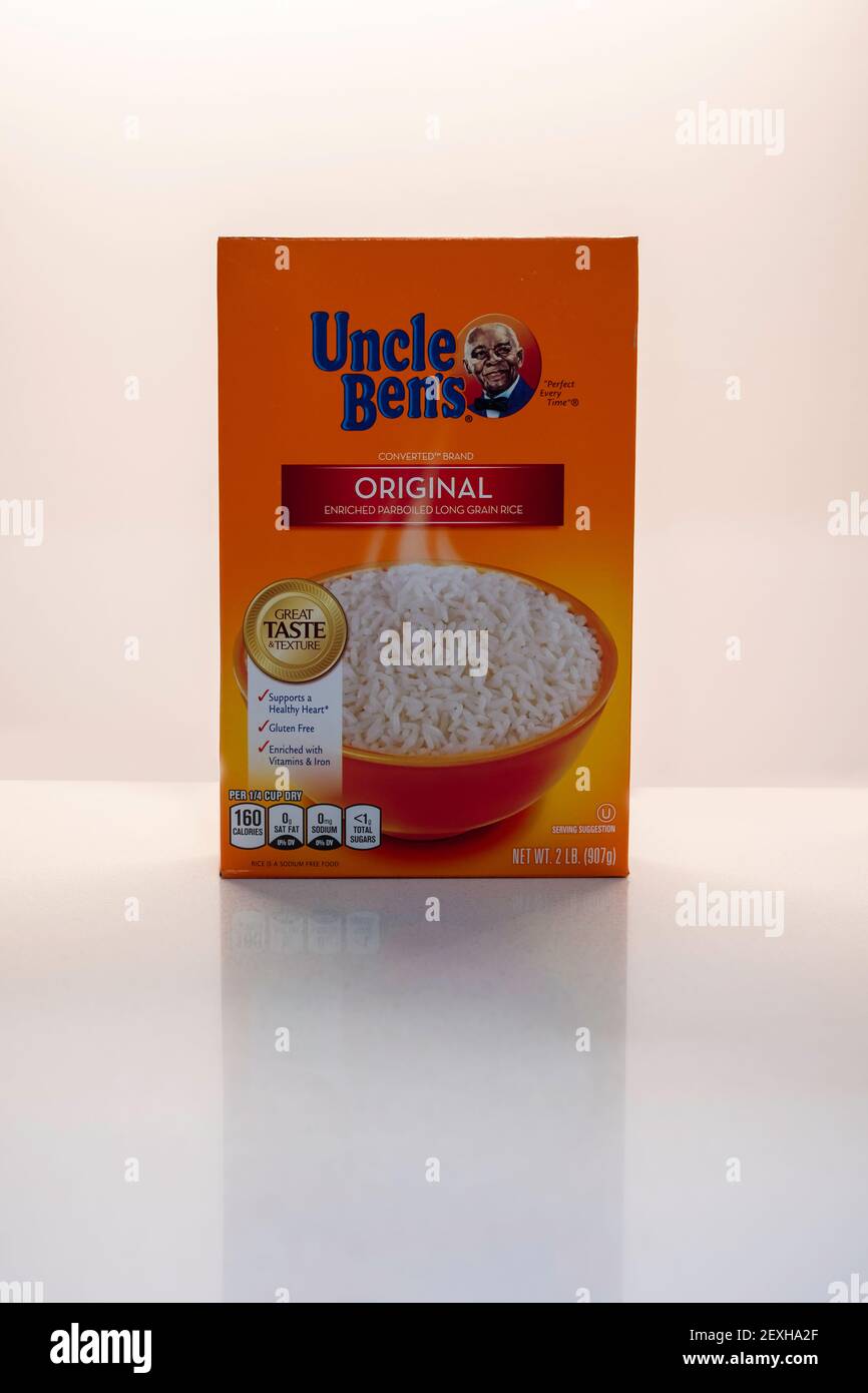 A box of Uncle Ben's rice, a subject of objection due to racial ...