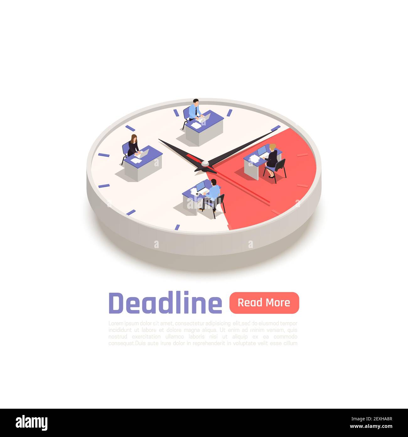 Deadline isometric design concept with team of employees sitting at ...