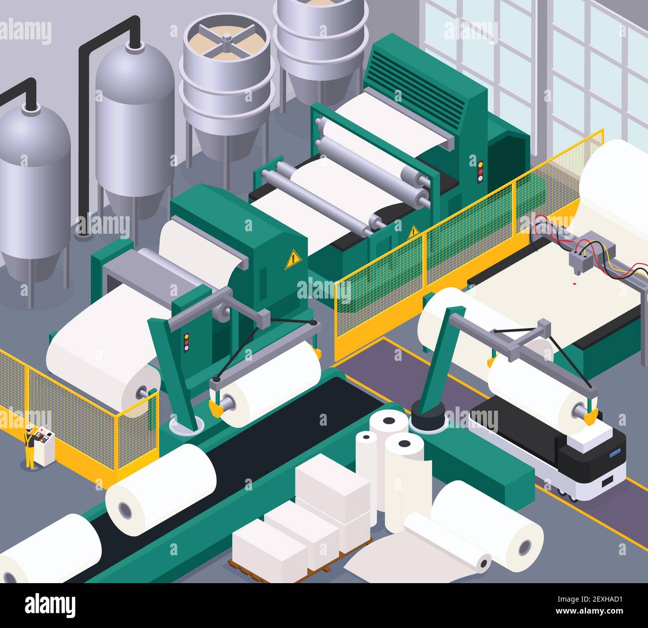 Paper production composition with conveyor and printing symbols ...