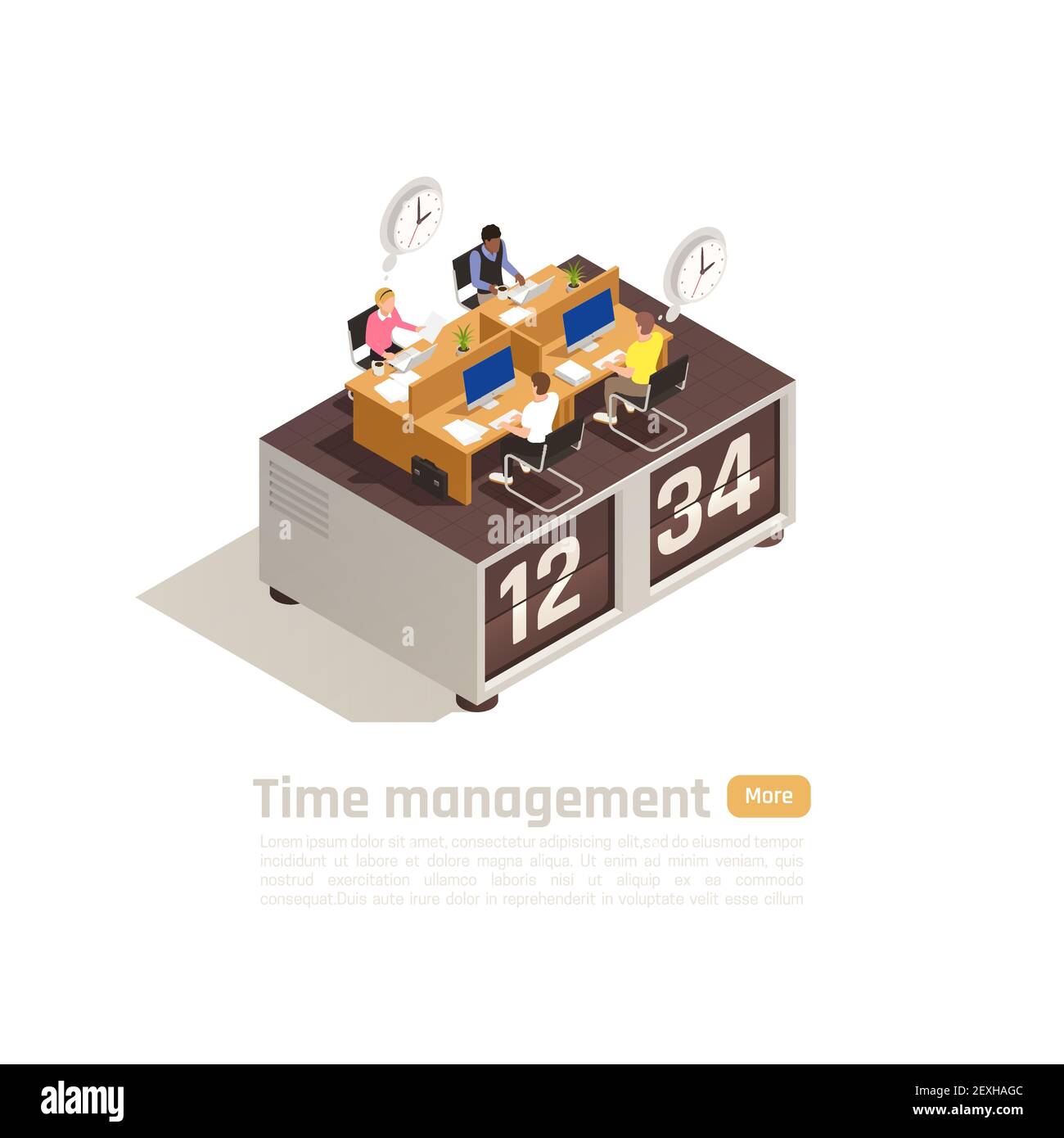 Time management isometric business concept for web page design with ...