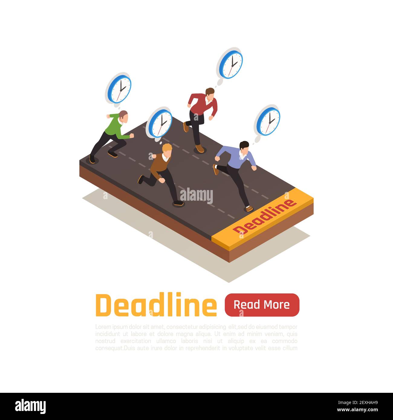 Deadline isometric design concept with business people running to ...