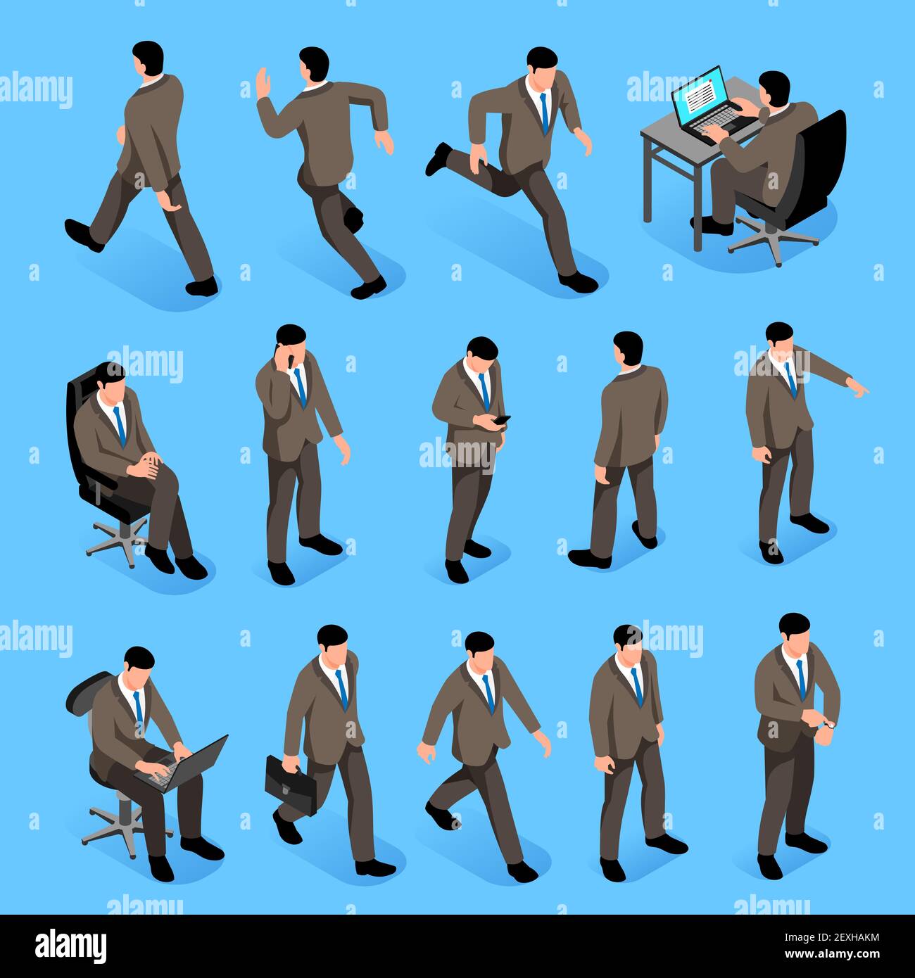 Men poses isometric icons set with male characters in business suits ...