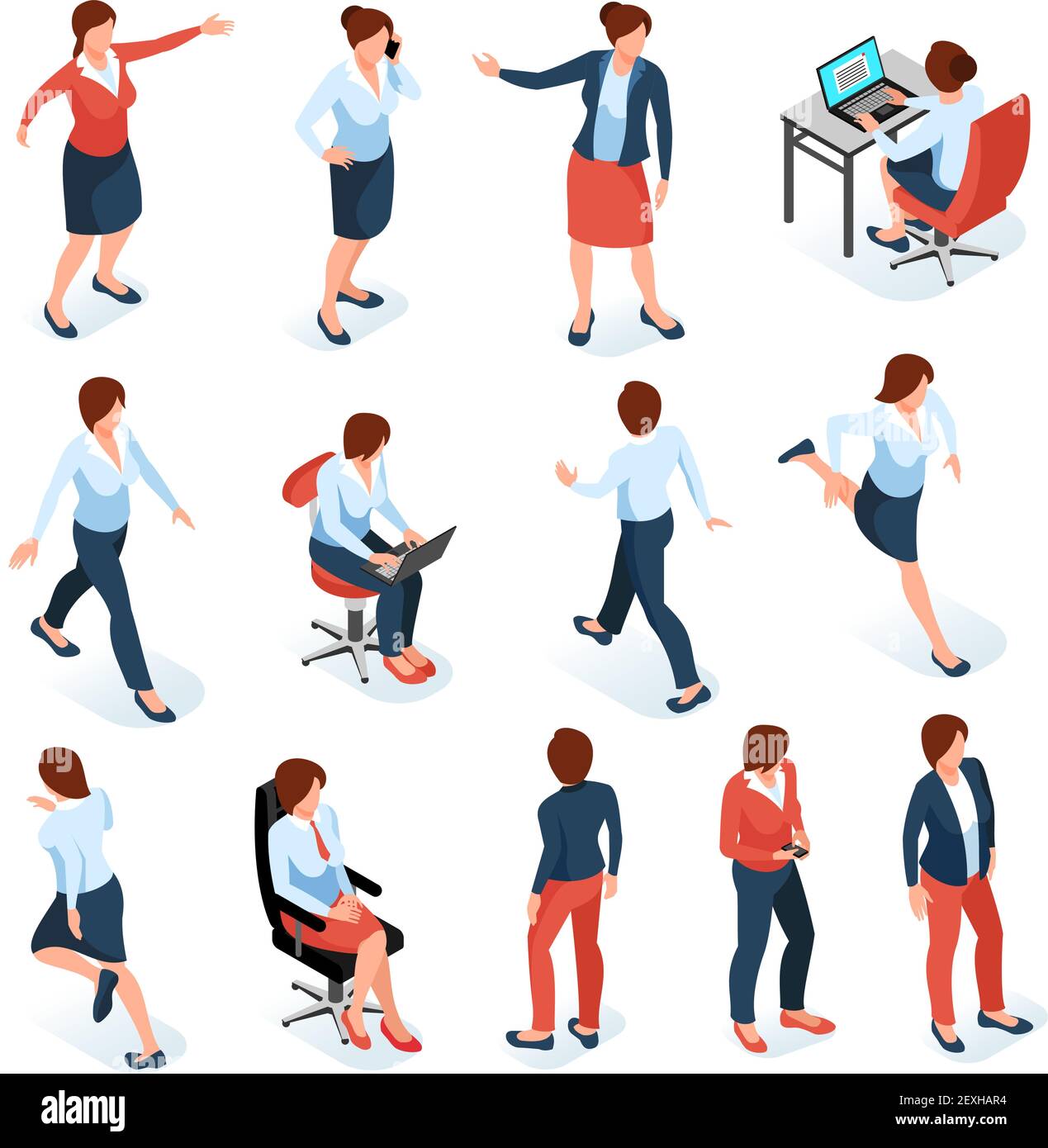 Businesswomen isometric colored set of female characters in different ...