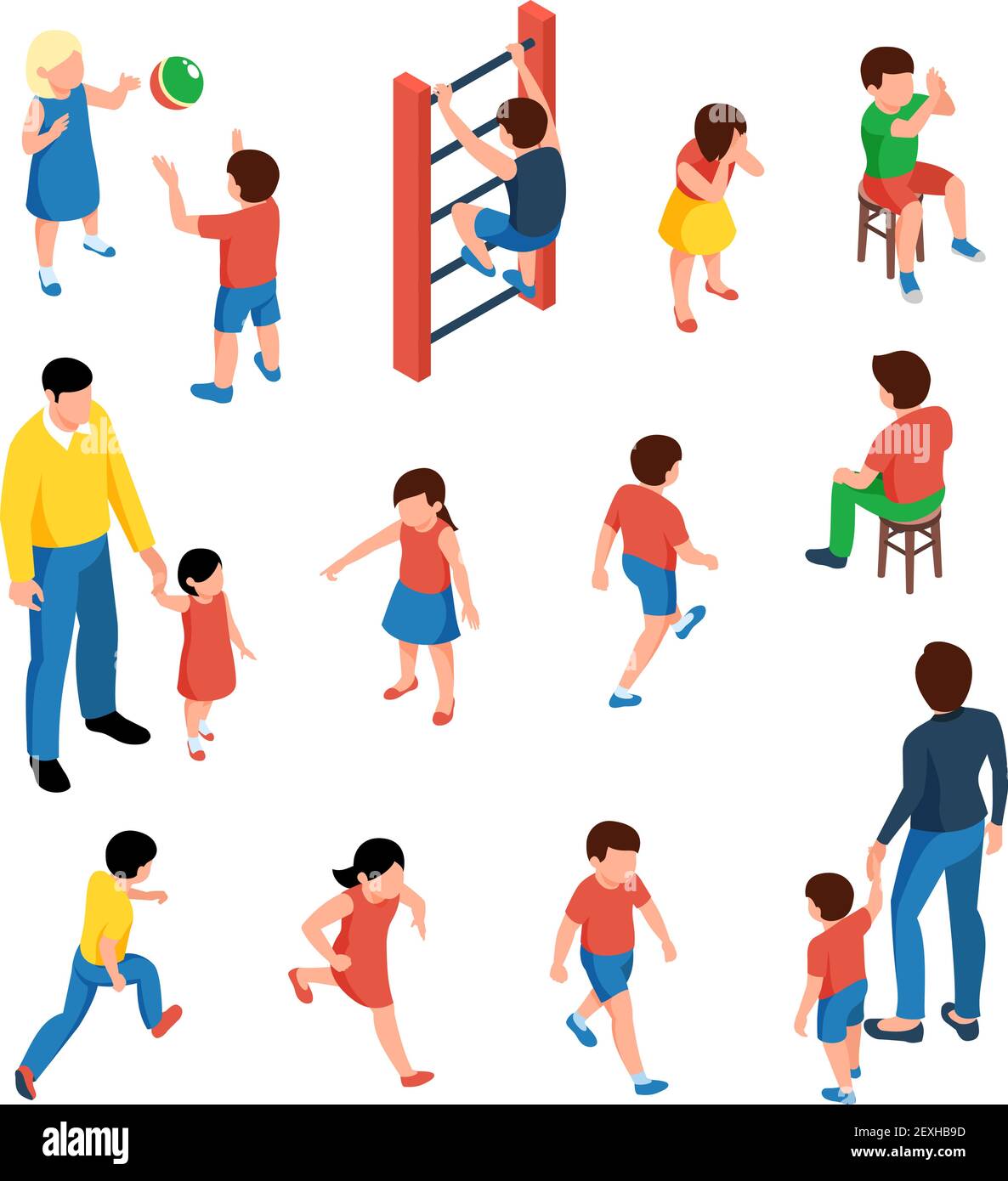 Baby and kids isometric icons set with preschool children playing on ...