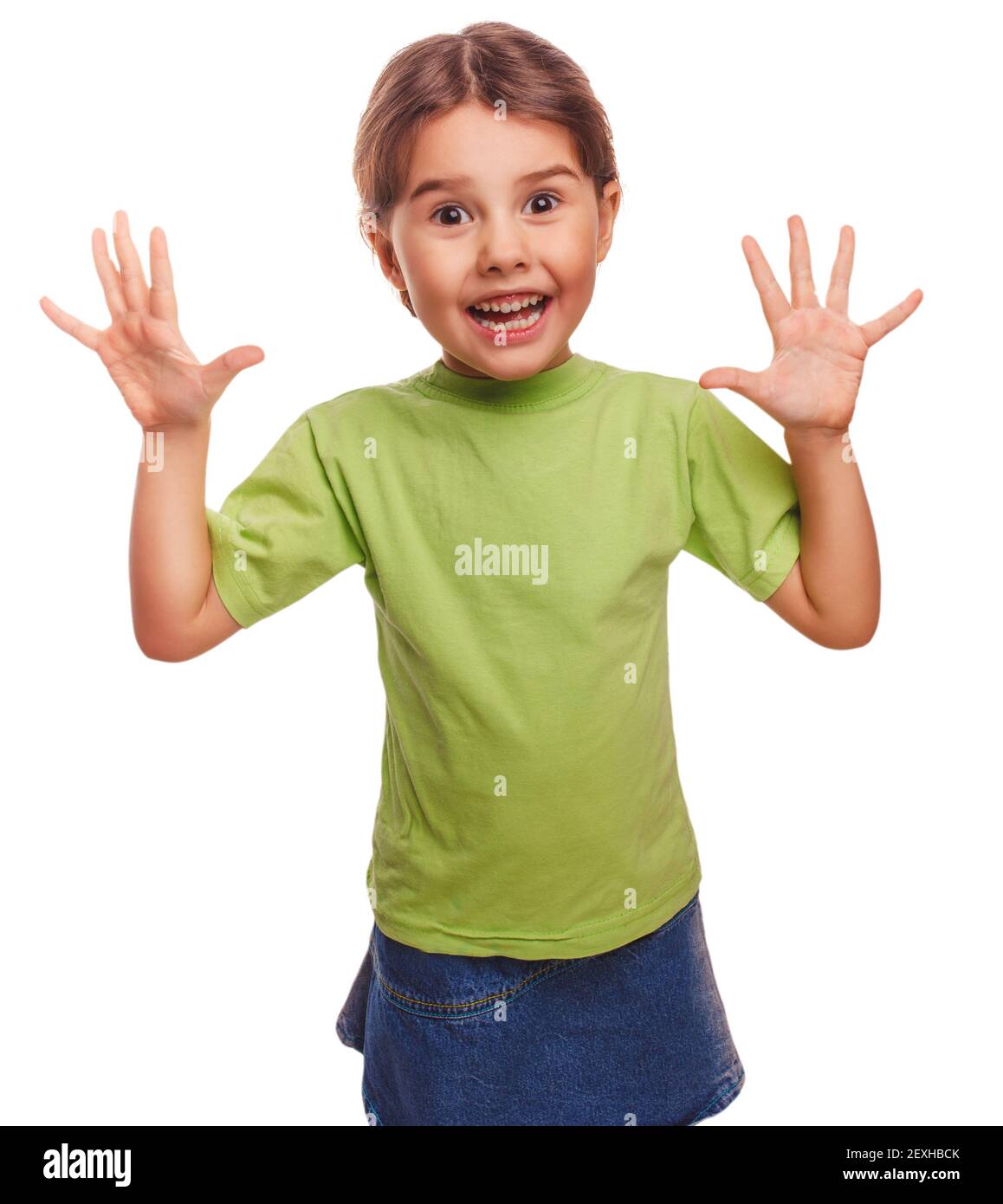 Girl little pleased joyful surprise isolated Stock Photo - Alamy