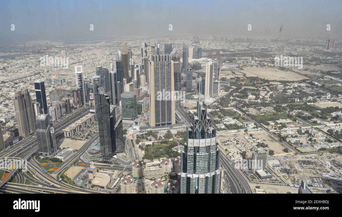 A mesmerizing view of the Dubai skyline from the Burj Khalifa observation deck Stock Photo - Alamy