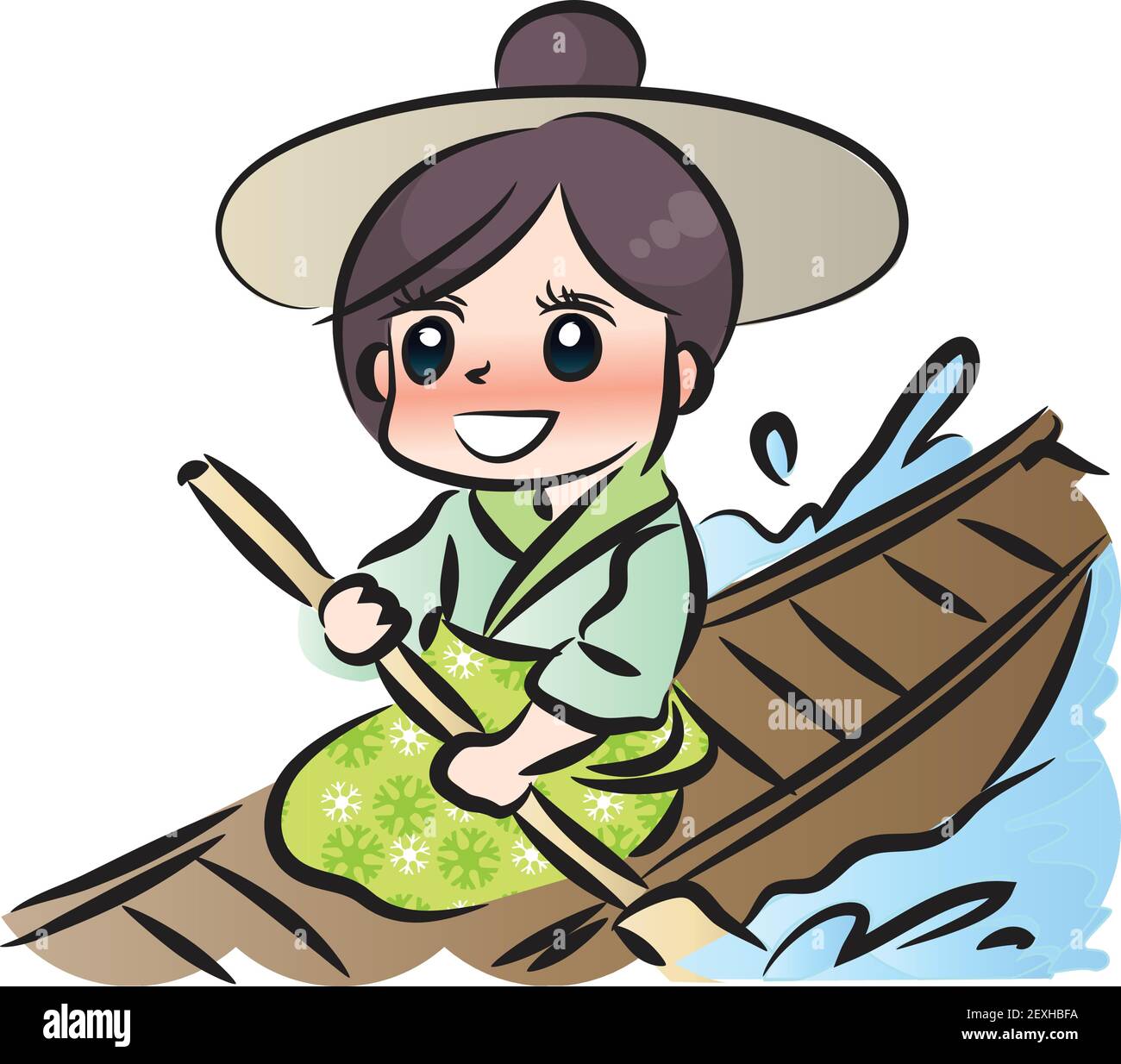 vector cartoon longhair girl boating Stock Vector Image & Art - Alamy