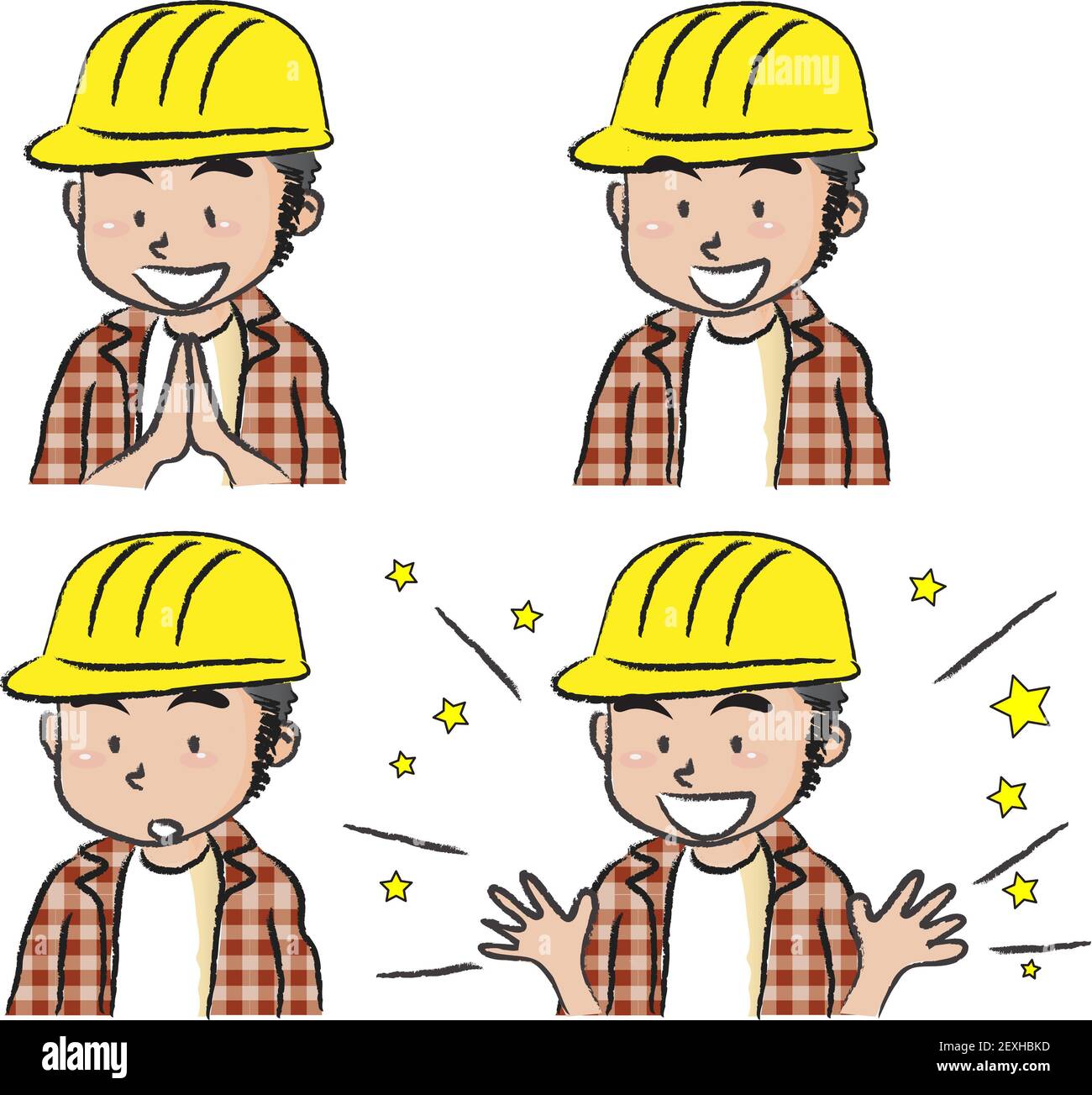 Vector cartoon construction worker emoji set Stock Photo - Alamy