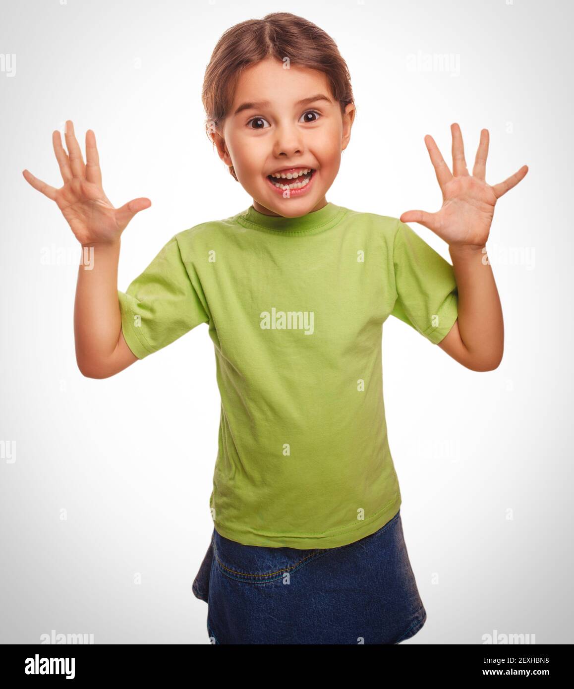 Girl little pleased joyful surprise emotion Stock Photo - Alamy