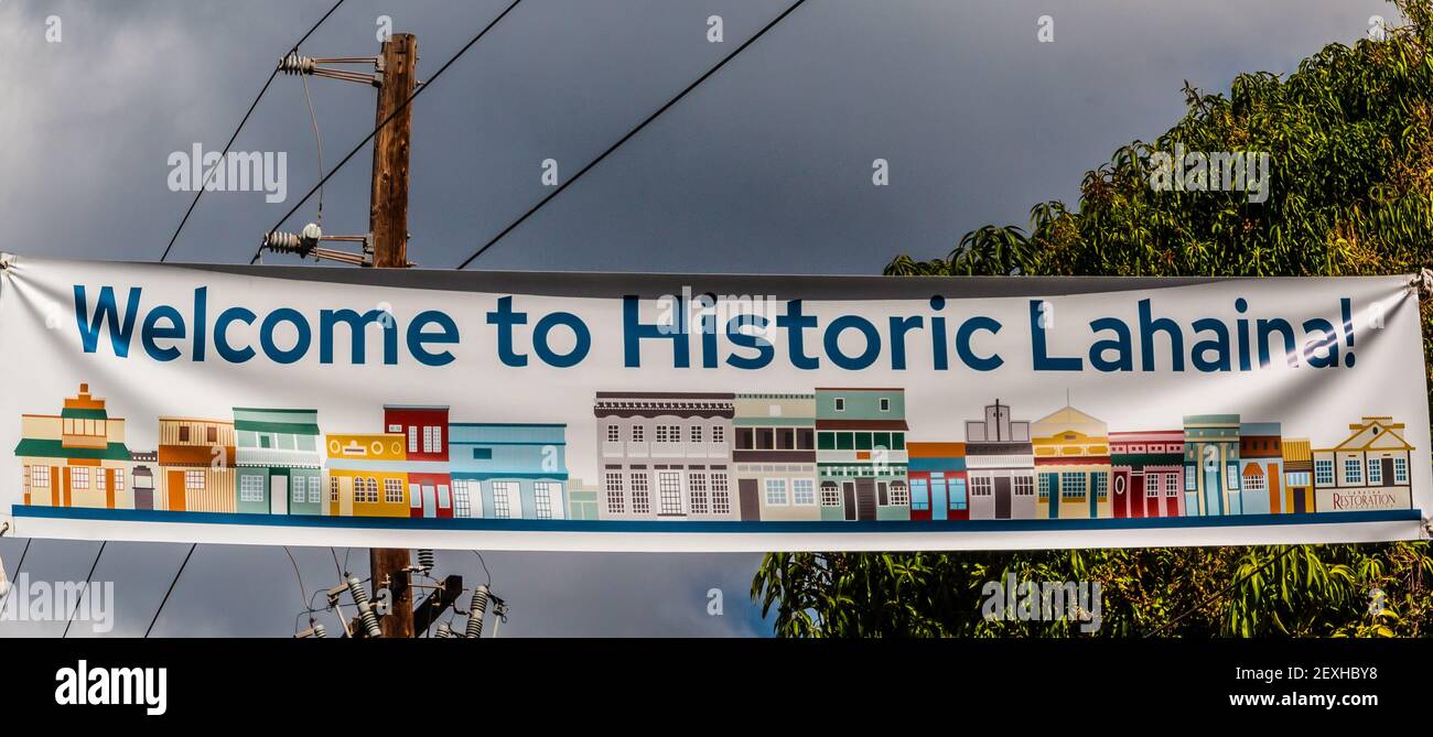 Welcome Sign on Front Street, Lahaina, Maui, Hawaii, USA Stock Photo ...