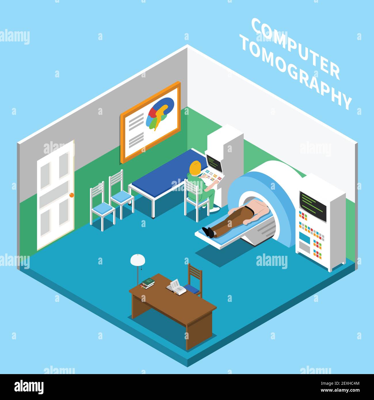 Hospital isometric interior composition with view of room equipped with ...