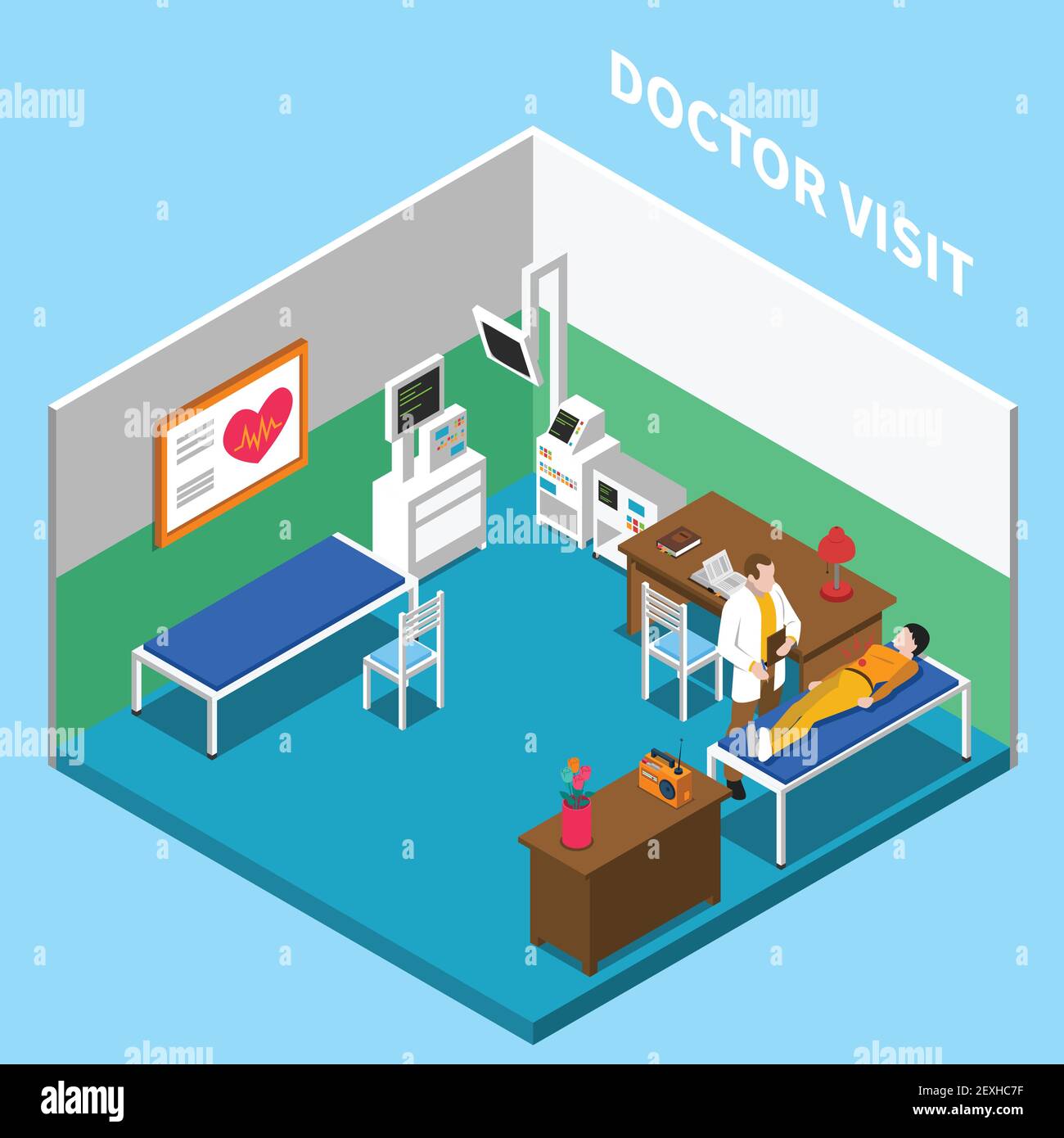 Hospital isometric interior composition with text and indoor scenery of ...