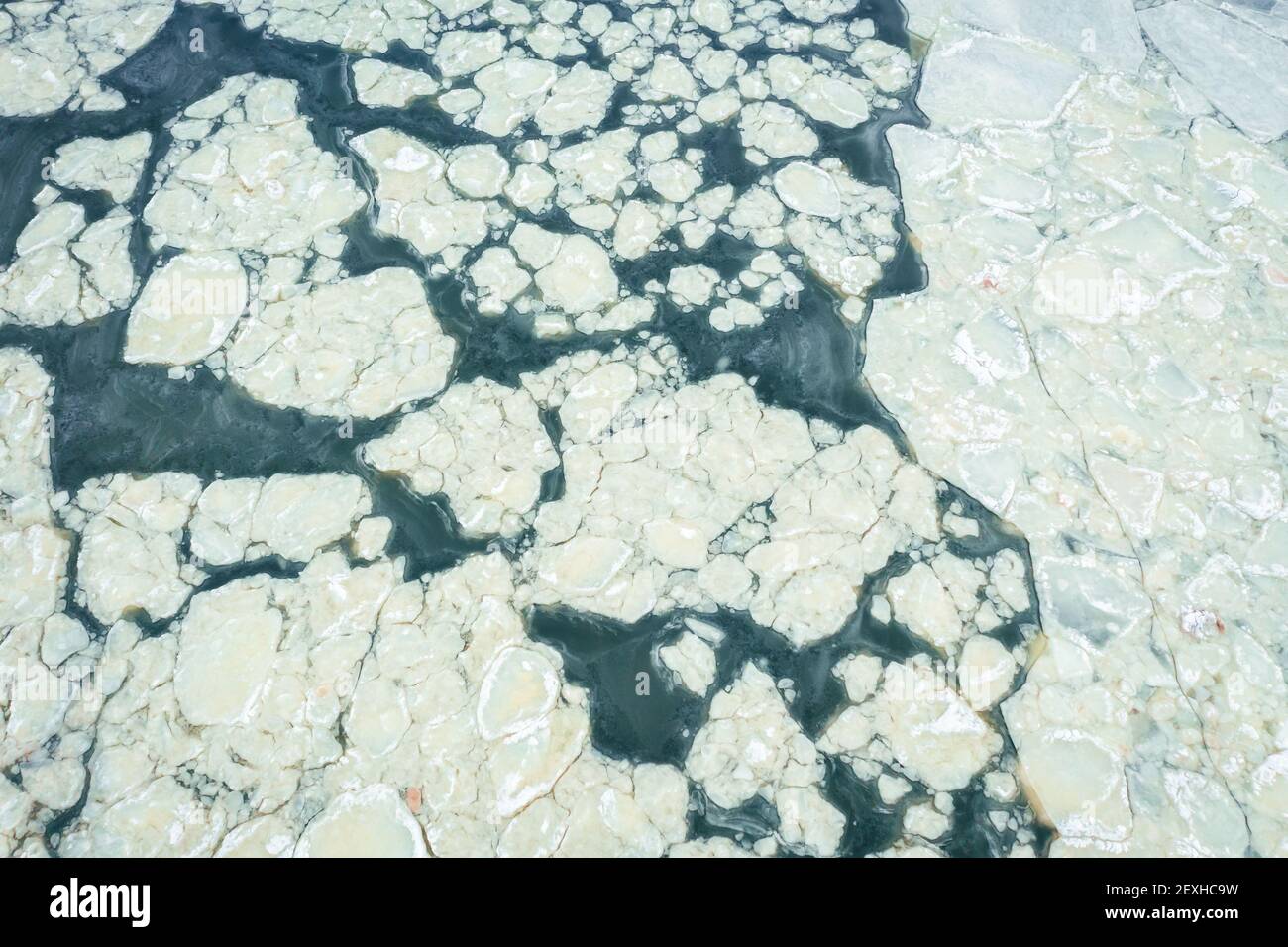 A beautiful view of frozen seawater and ice texture in winter Stock ...