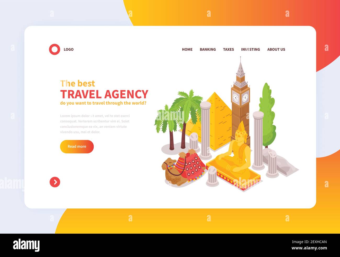 Online international travel agency concept home page isometric design ...