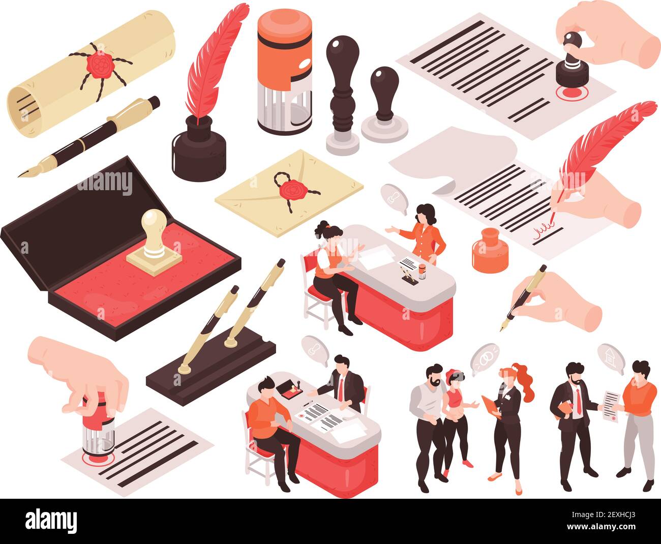 Isometric notary services set of isolated images with human characters ...