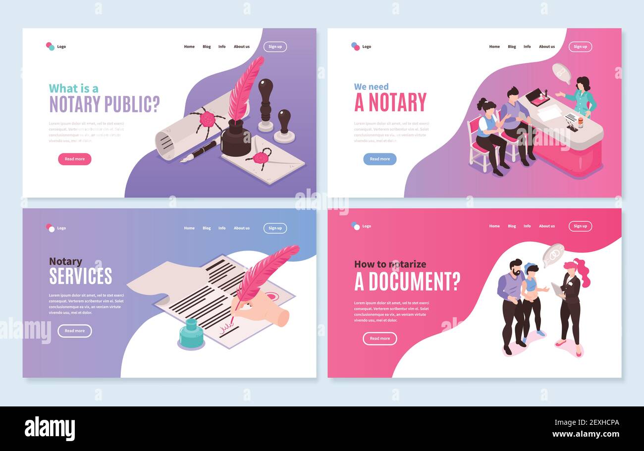 Isometric notary services horizontal banners collection with clickable ...
