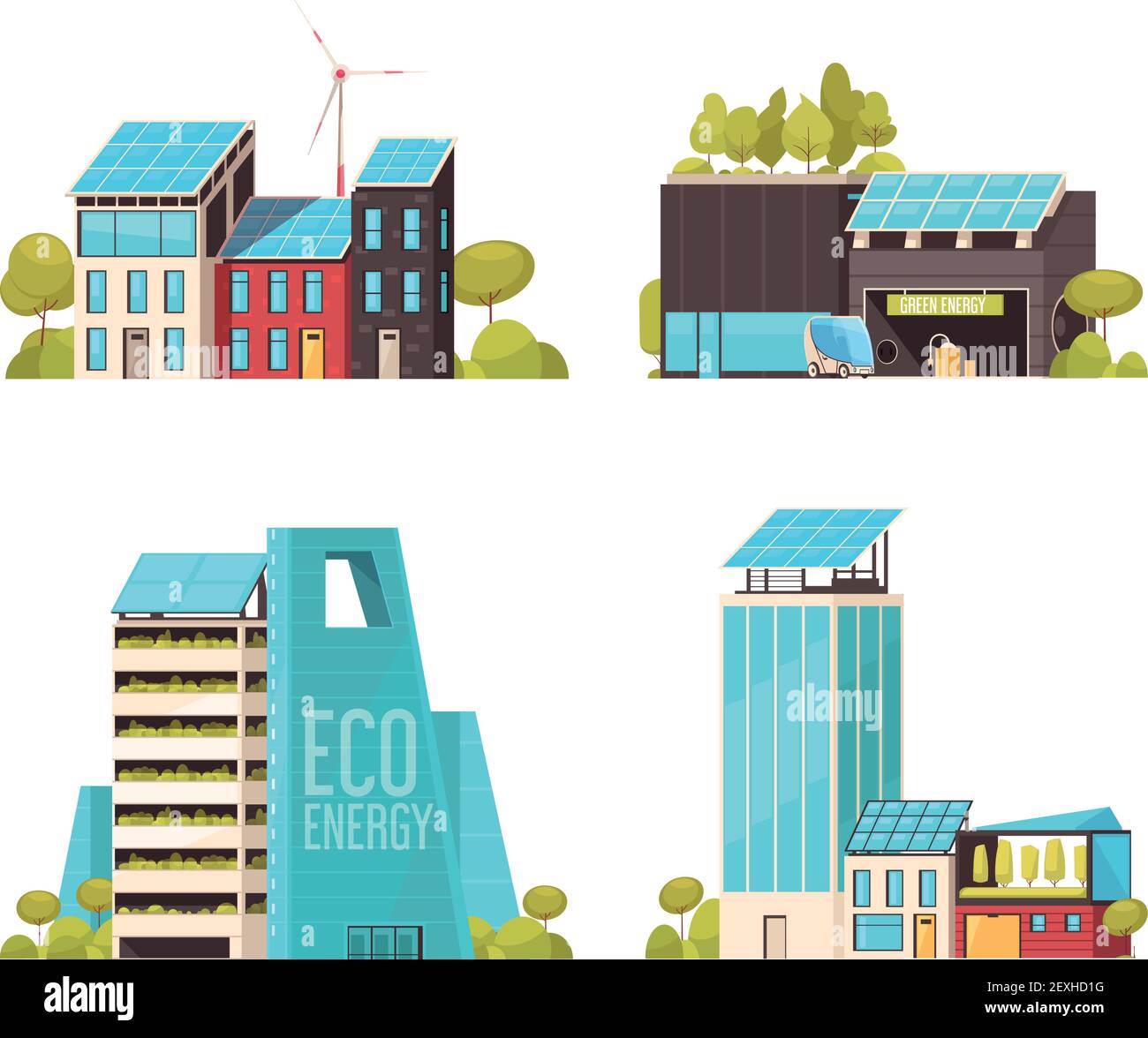 Smart city technology infrastructure services concept 4 flat ...