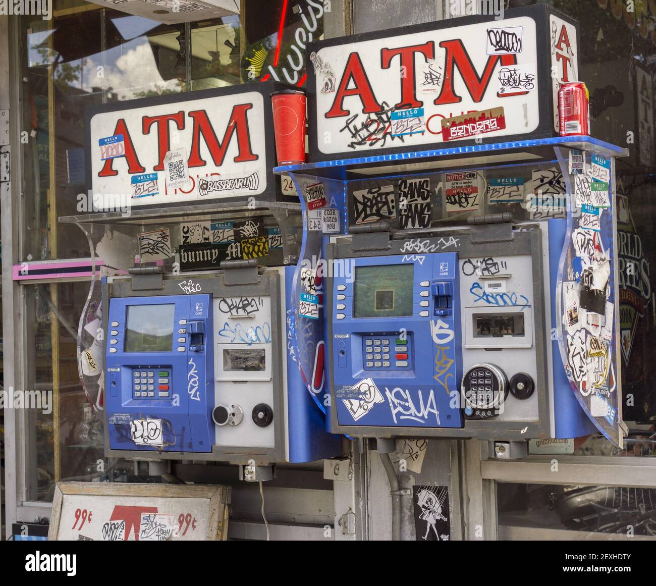 Vandalized and graffiti encrusted non-bank owned automated teller ...