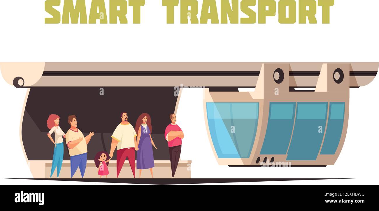 Connected transport in smart city flat cartoon composition with people ...