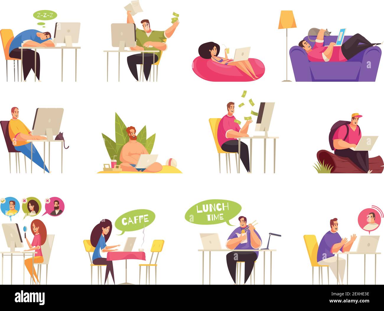 Freelancer at work flexible remote home traveling relaxing on beach ...