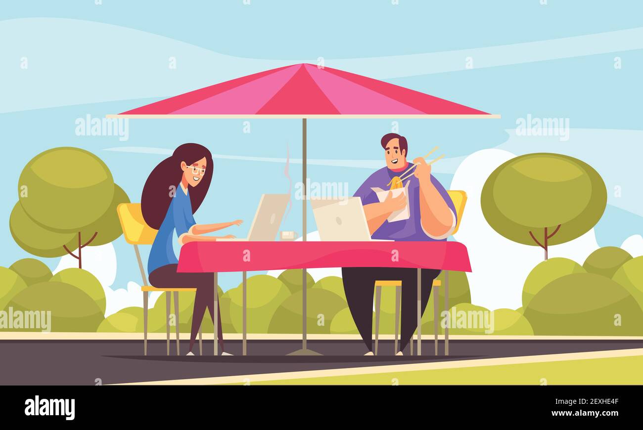 Remote flexible employment advantages flat comic composition with ...