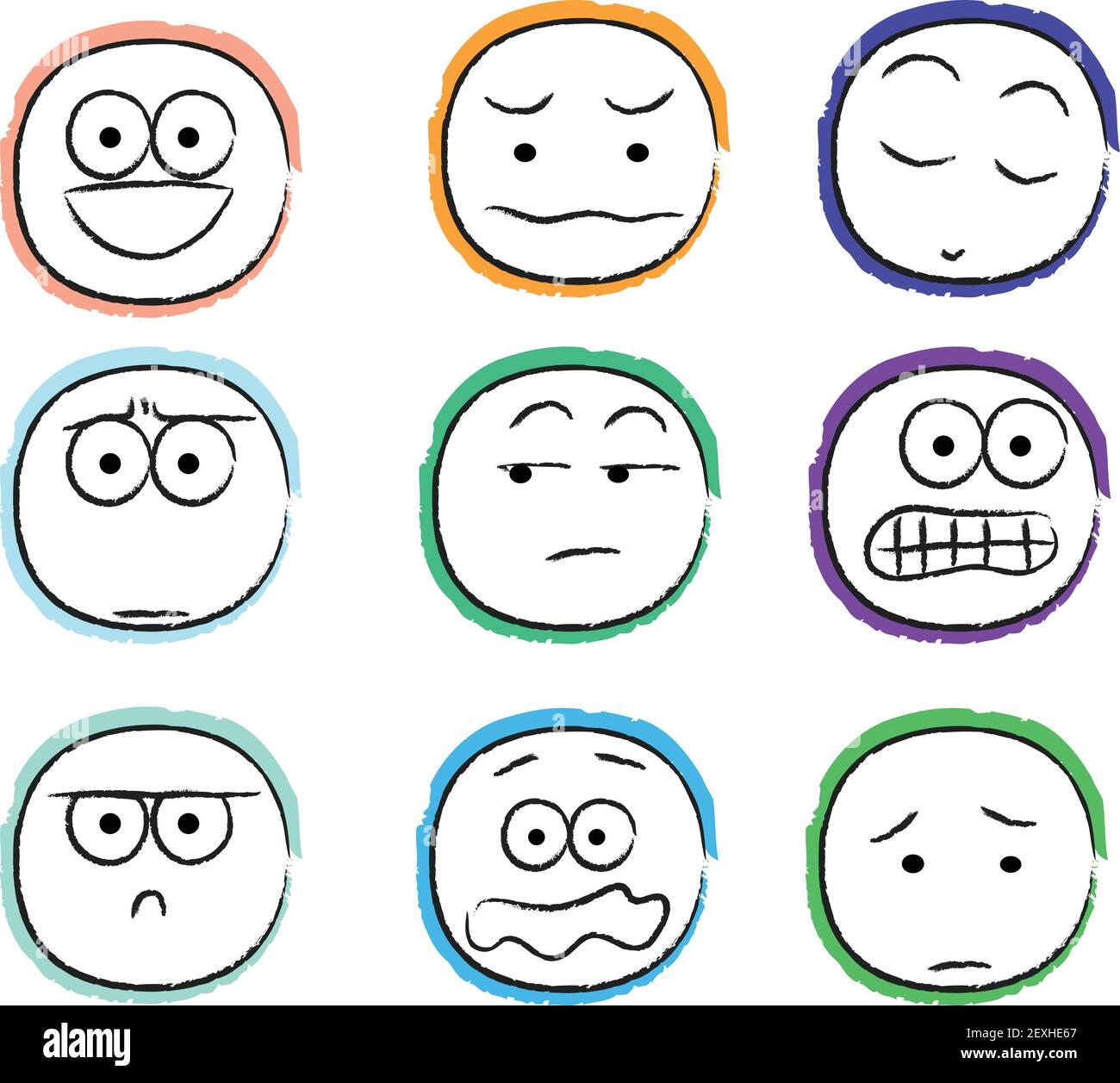vector cartoon funny round face emoji set Stock Vector Image & Art - Alamy