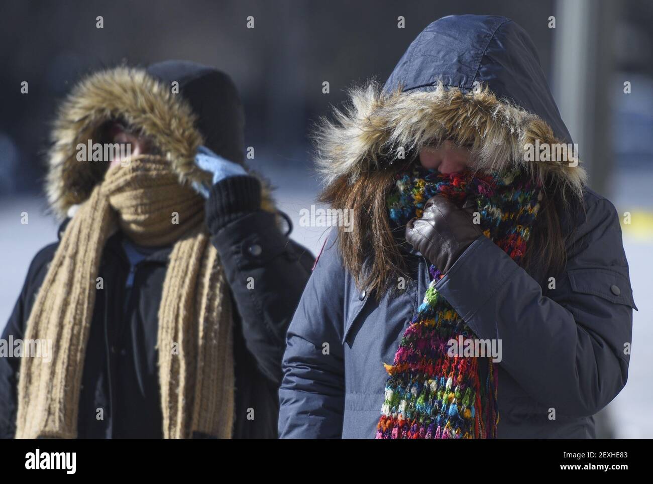 People shield themselves from the wind, in Washington, DC on January 6 ...