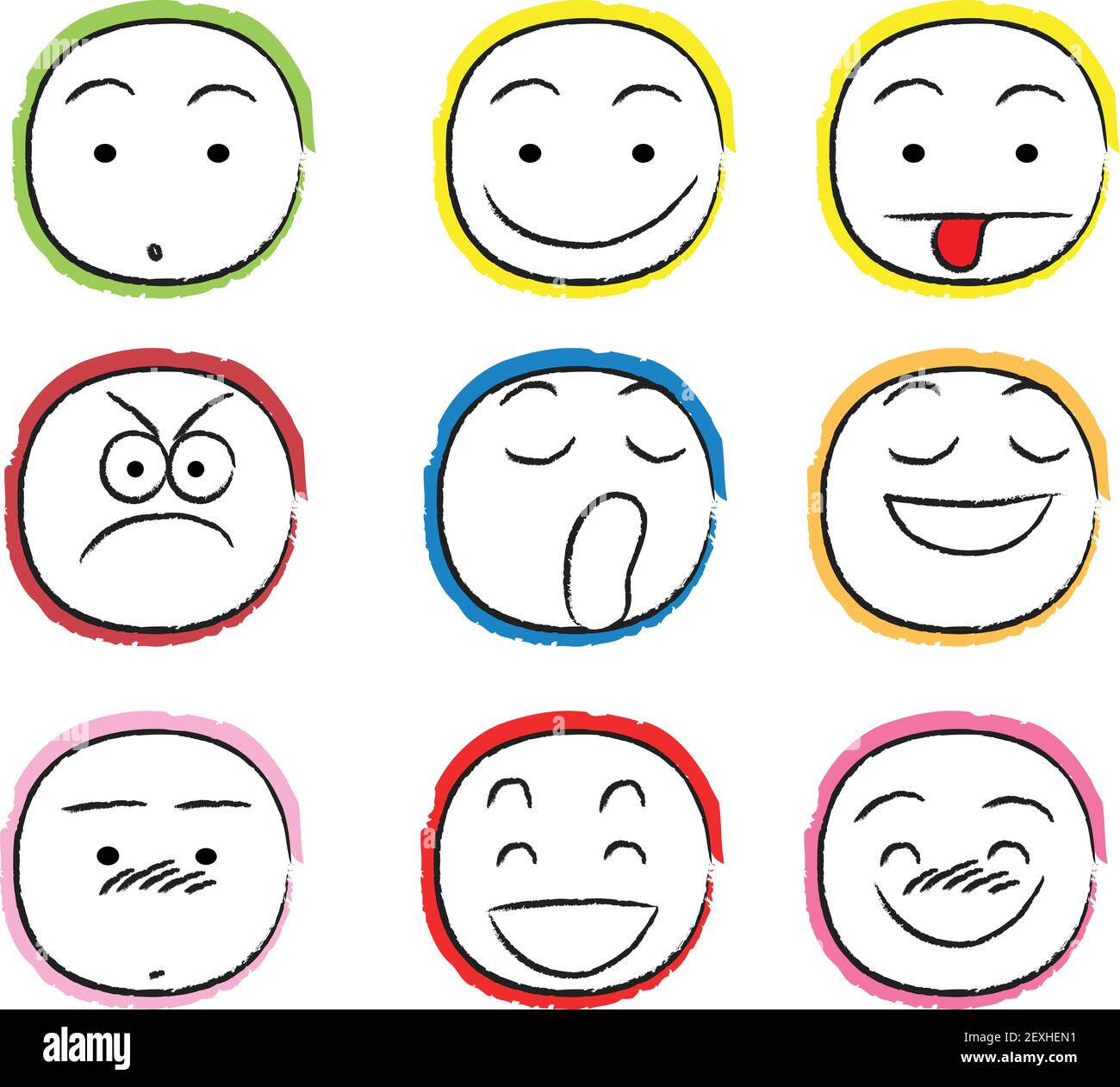 vector cartoon funny round face emoji set Stock Vector Image & Art - Alamy