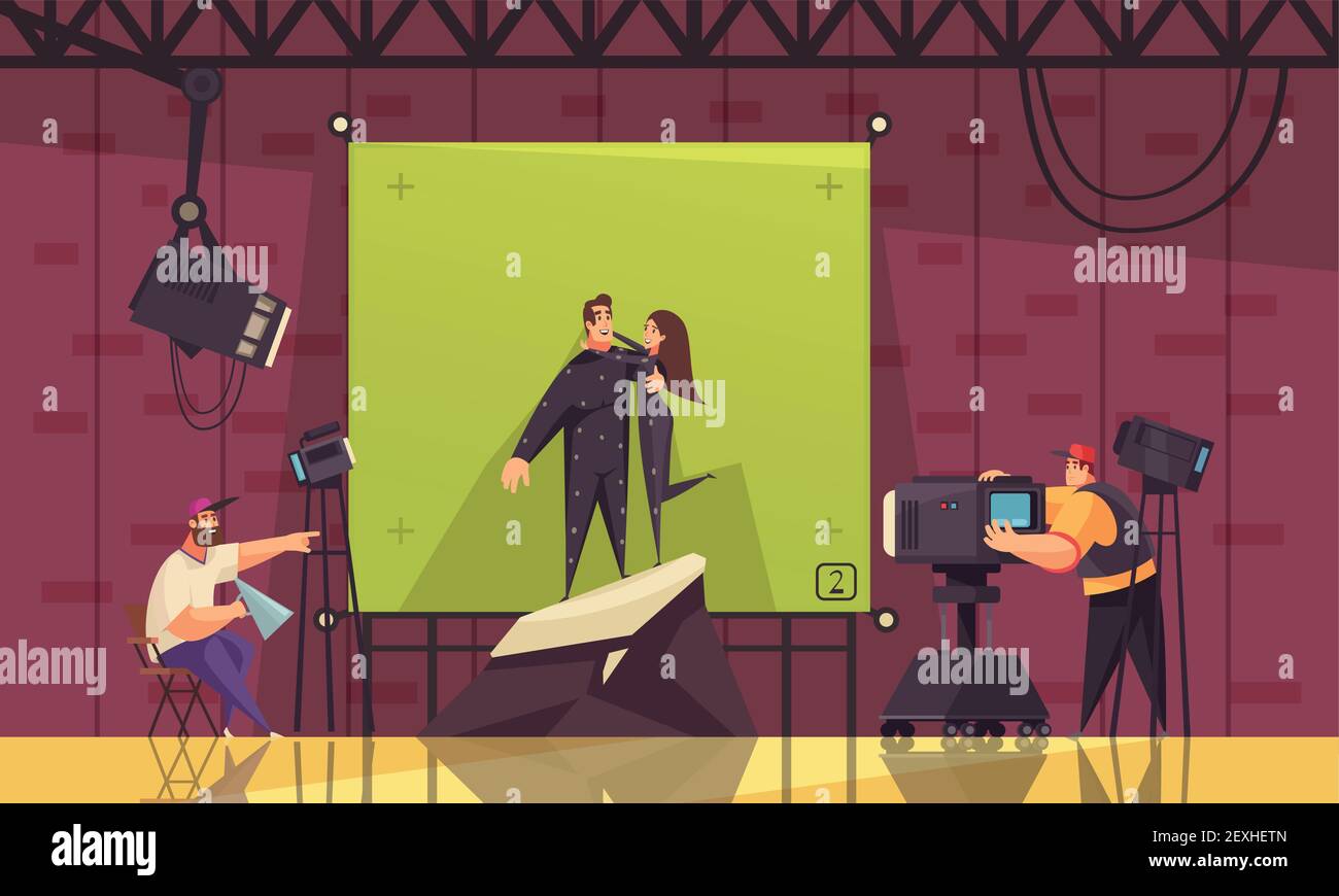 Cinema comedy fantasy romance scene comic style composition with film ...