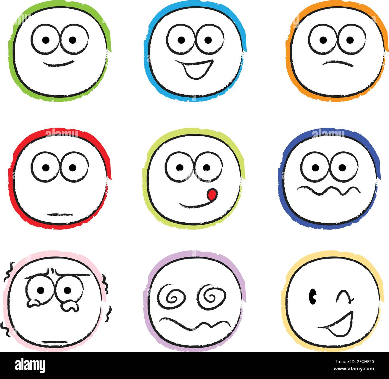 vector cartoon funny round face emoji set Stock Vector Image & Art - Alamy