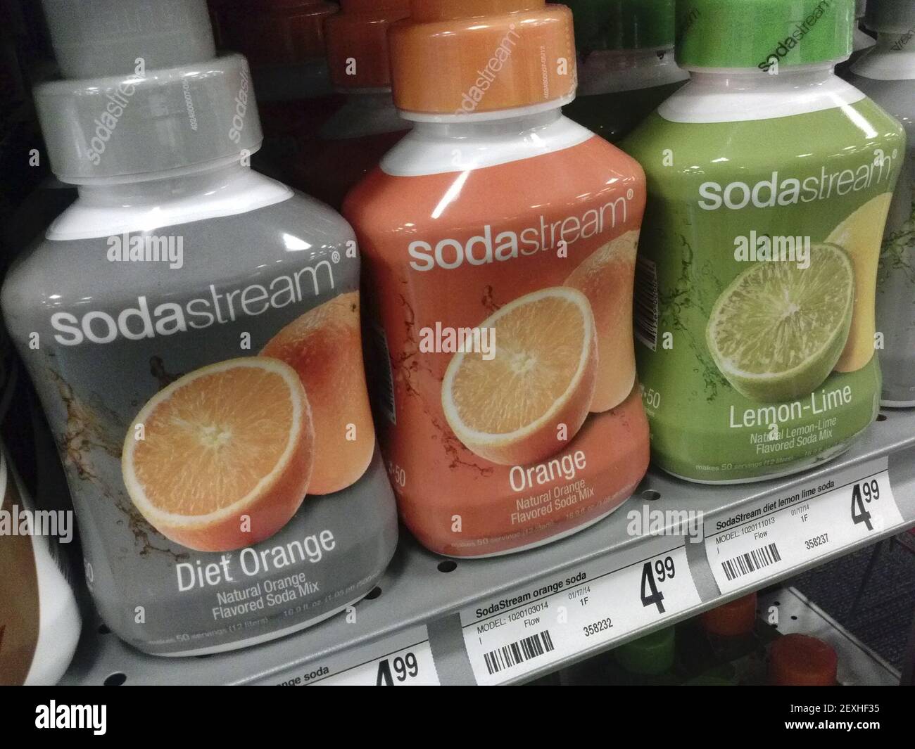 Display of Sodastream flavors on the shelf of a store in New York on ...
