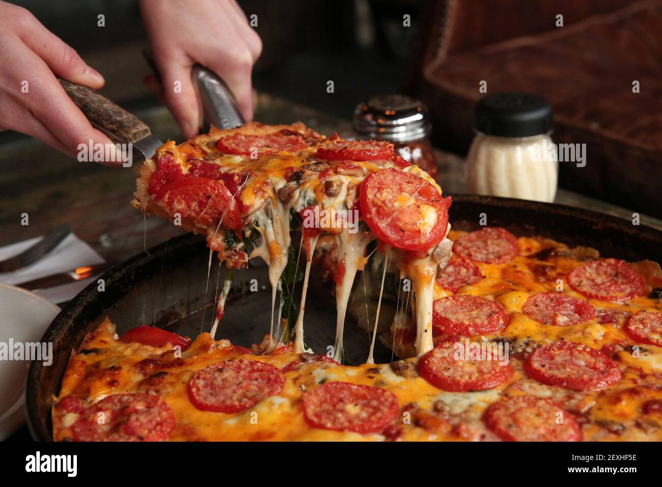 The Lou deep dish pizza Lou Malnati's pizzeria in Chicago. (Photo by ...