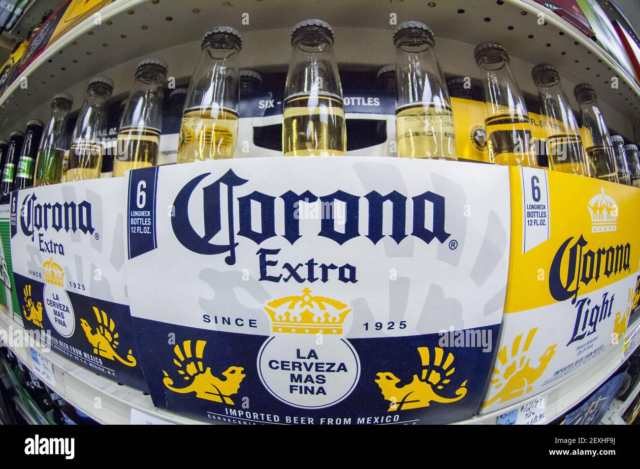 Bottles of Constellation Brands' Corona beer are in seen a supermarket ...