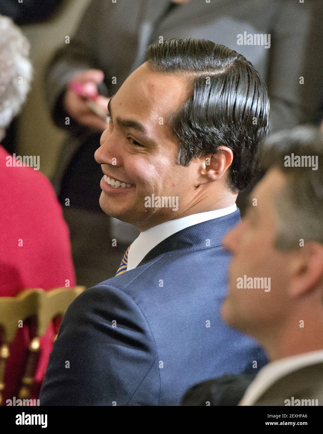 Mayor Julián Castro of San Antonio, Texas awaits the arrival of United ...