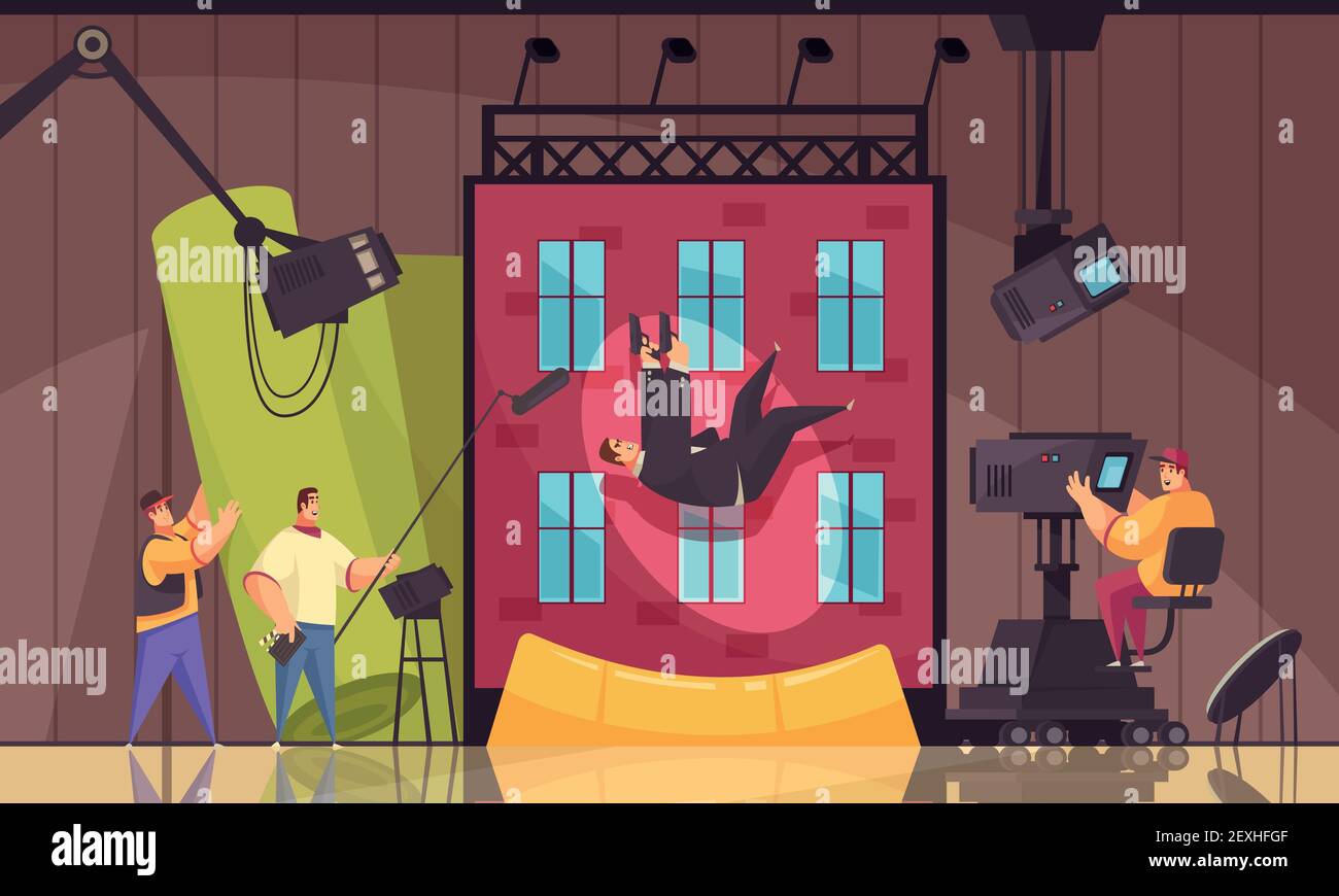 Cinema motion movie filming process cartoon composition with shooting ...