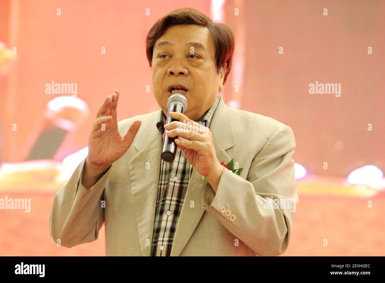 Chinese news anchor Zhao Zhongxiang attends an exhibition of his art ...