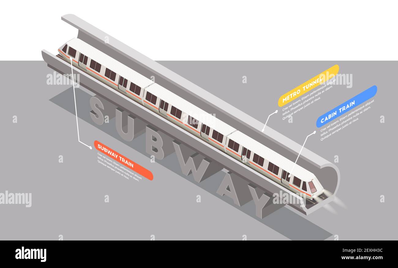 Transport isometric composition with subway train in tunnel 3d vector ...