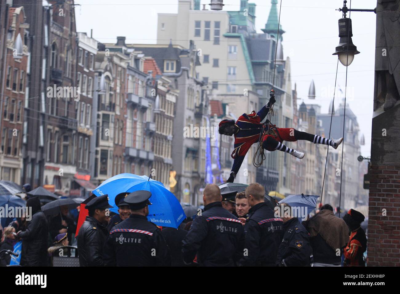 Police officers line during parade of Sinterklaas, or Saint Nicholas ...