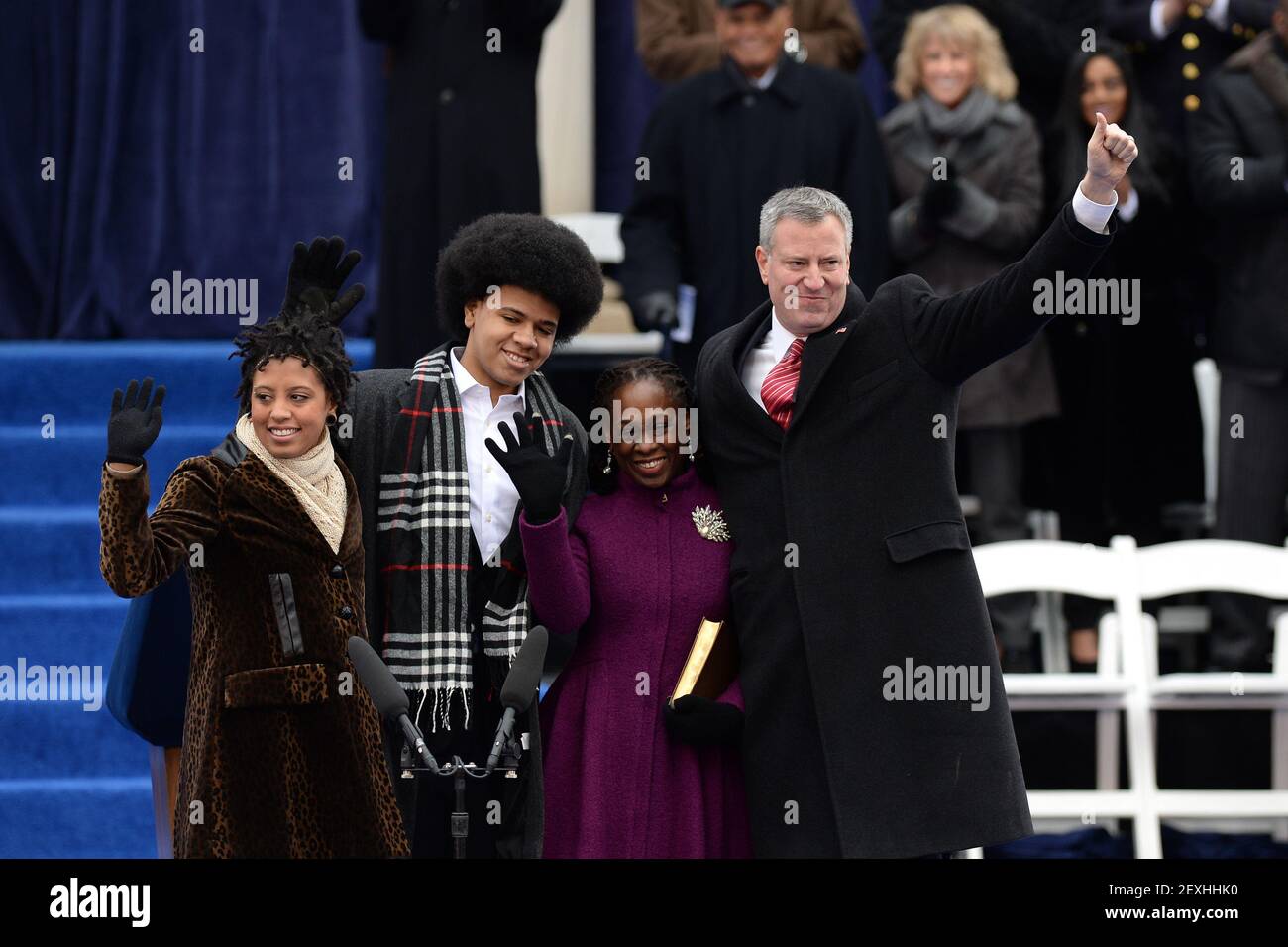 Newly elected New York City Mayor Bill de Blasio (on right) with his ...