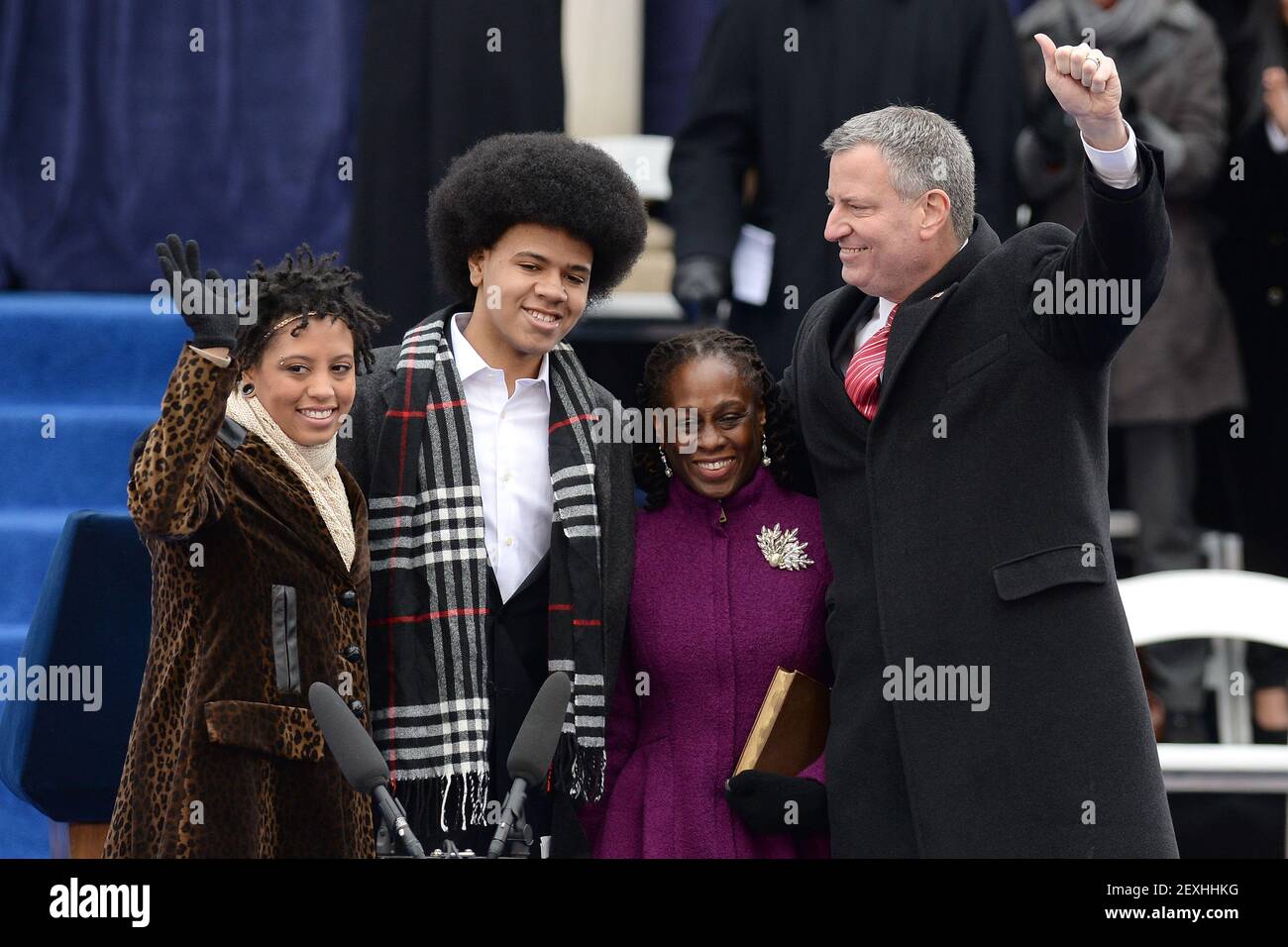 Newly elected New York City Mayor Bill de Blasio (on right) with his ...