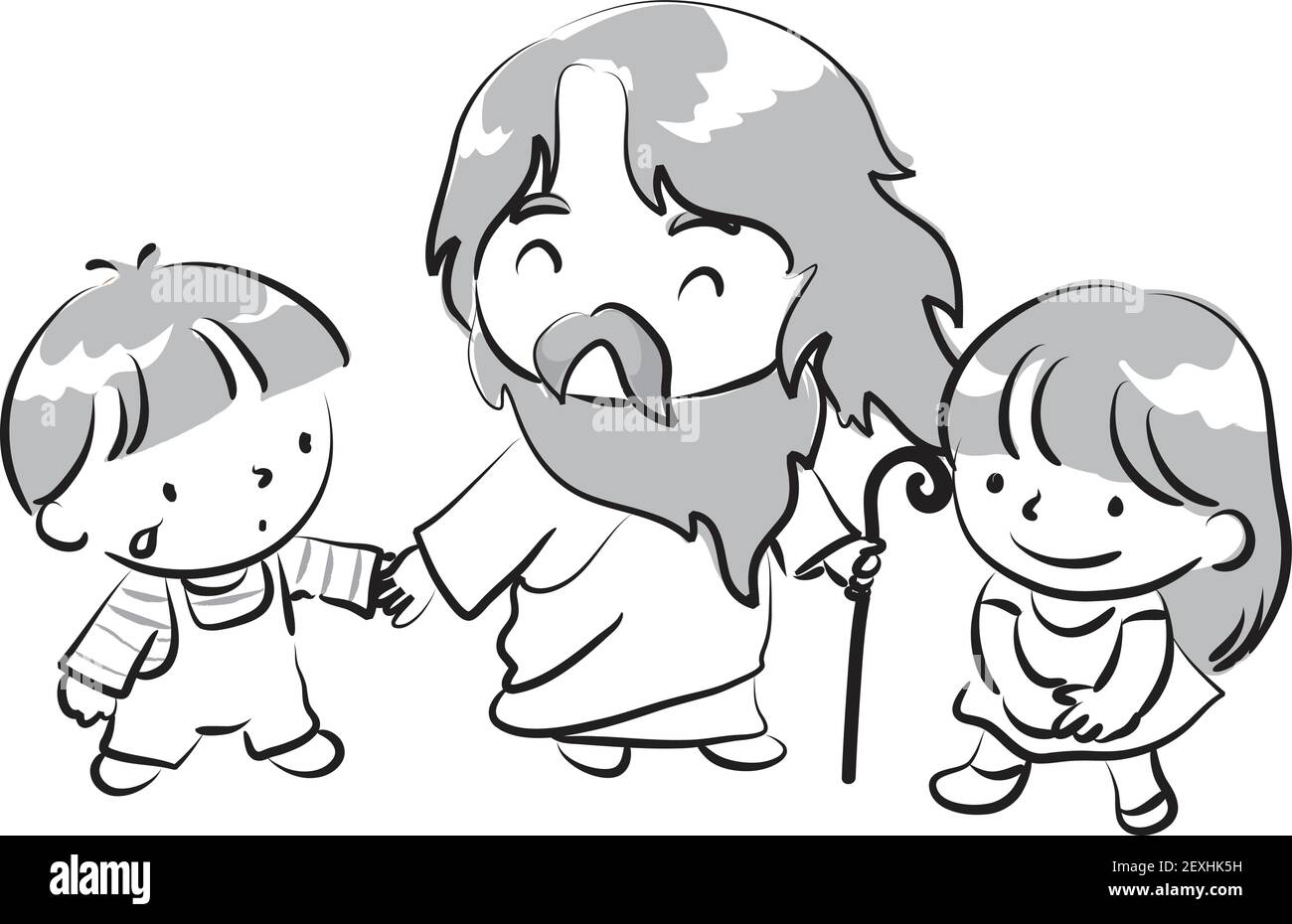 Cartoon Jesus Christ with happy and sad kids Stock Vector Image & Art ...